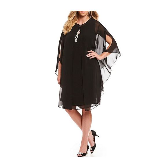 SLNY | Dresses | Slny Womens Black Collarless Arm Holes Capelet ...